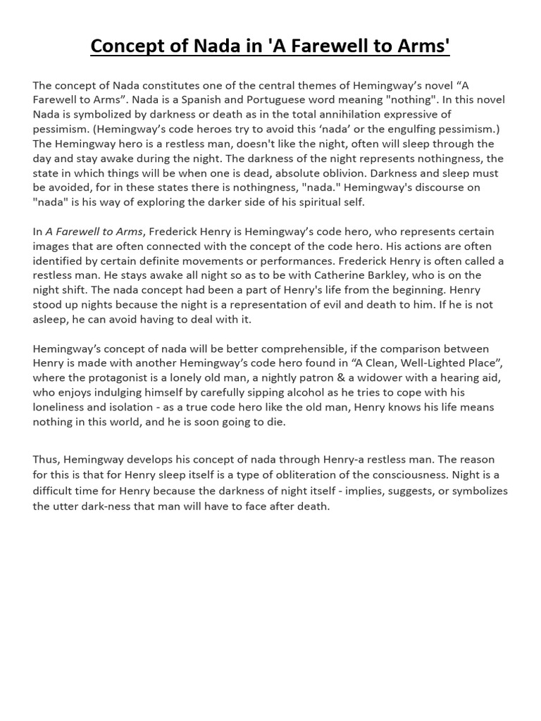 Nada Concept in Hemingway's Works | PDF