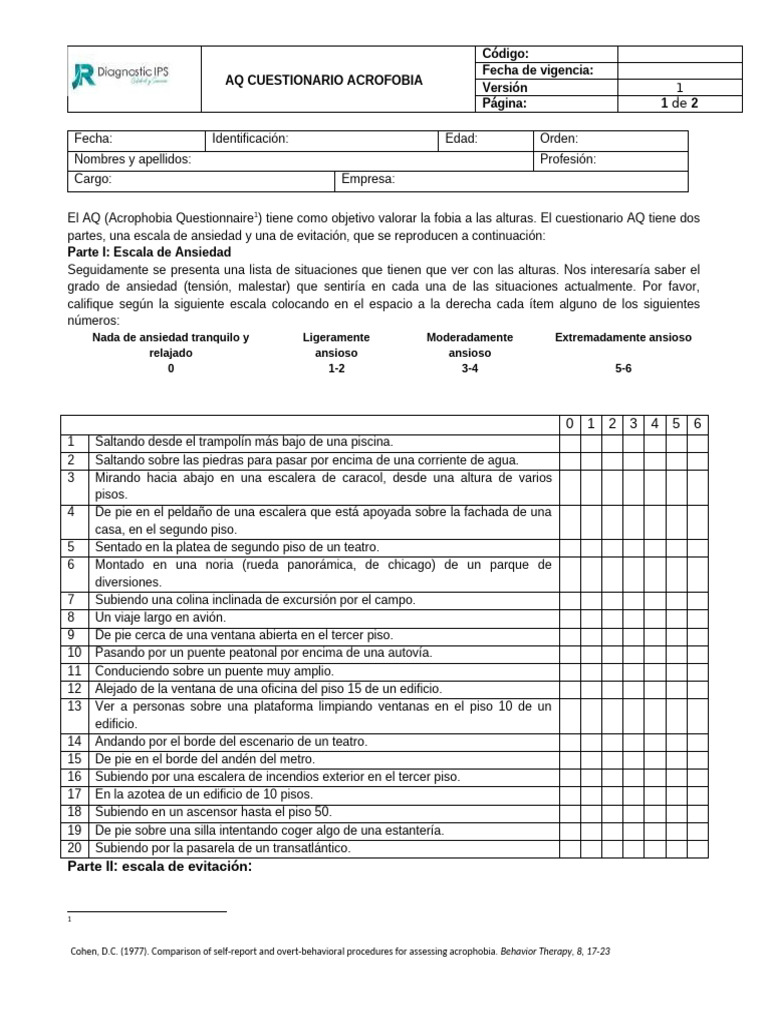 Test de Acrofobia | PDF