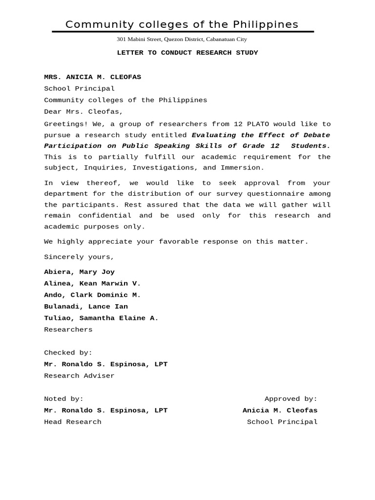 Letter to Conduct Research Study | PDF | Inquiry
