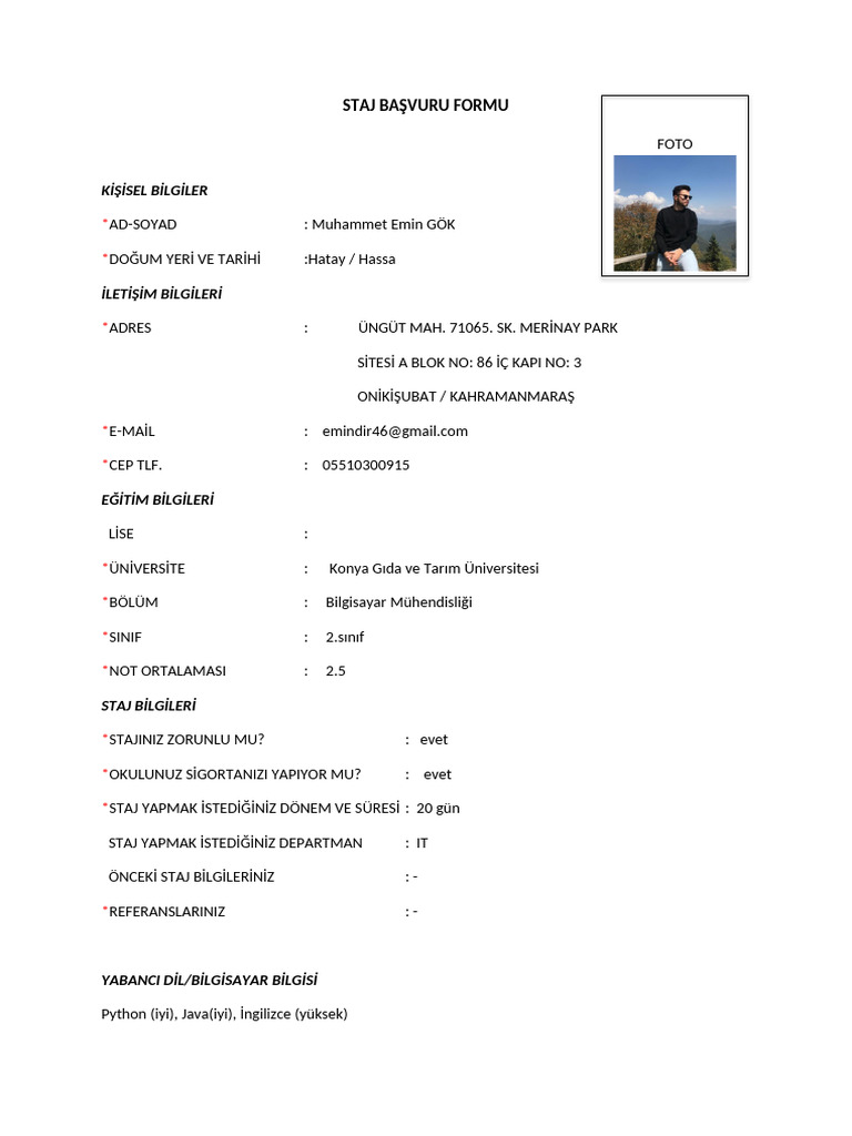 Lentatek Staj Basvuru Formu | PDF