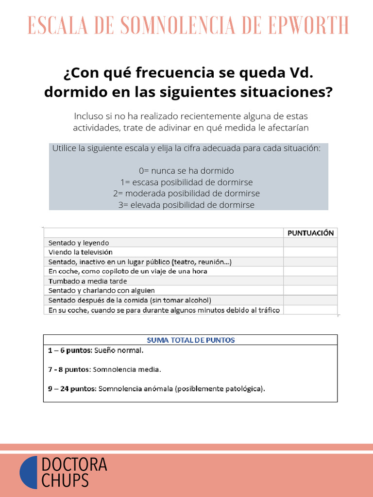 Escala de Somnolencia de Epworth 1 | PDF