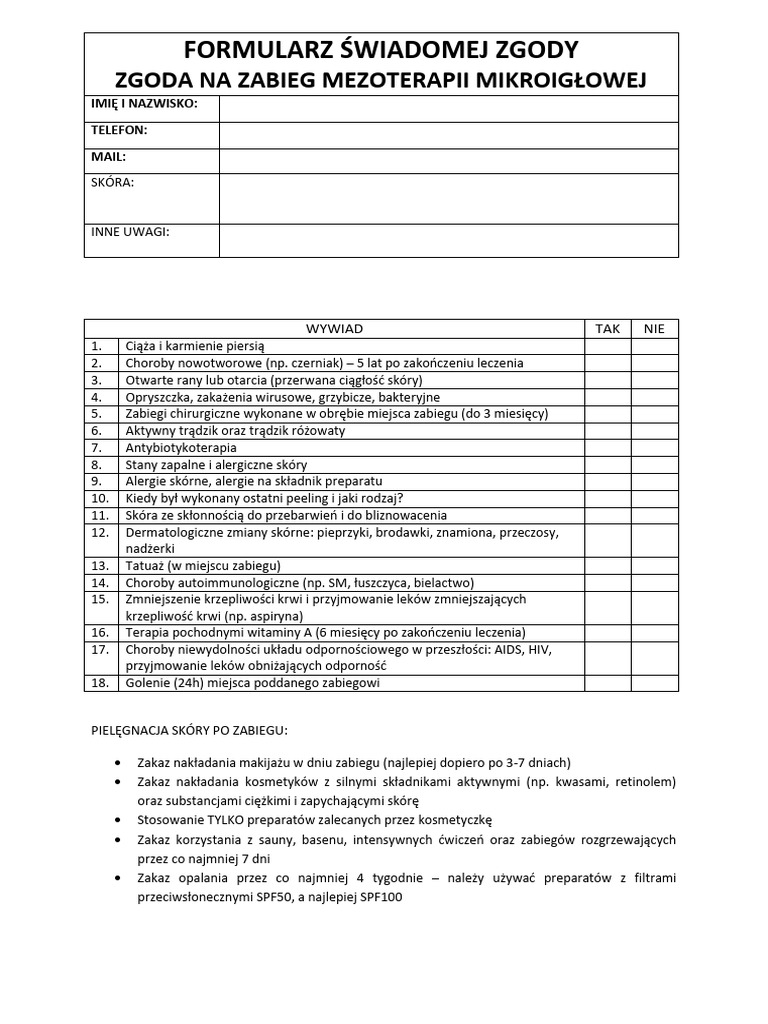 Karta Klienta Dermapen | PDF