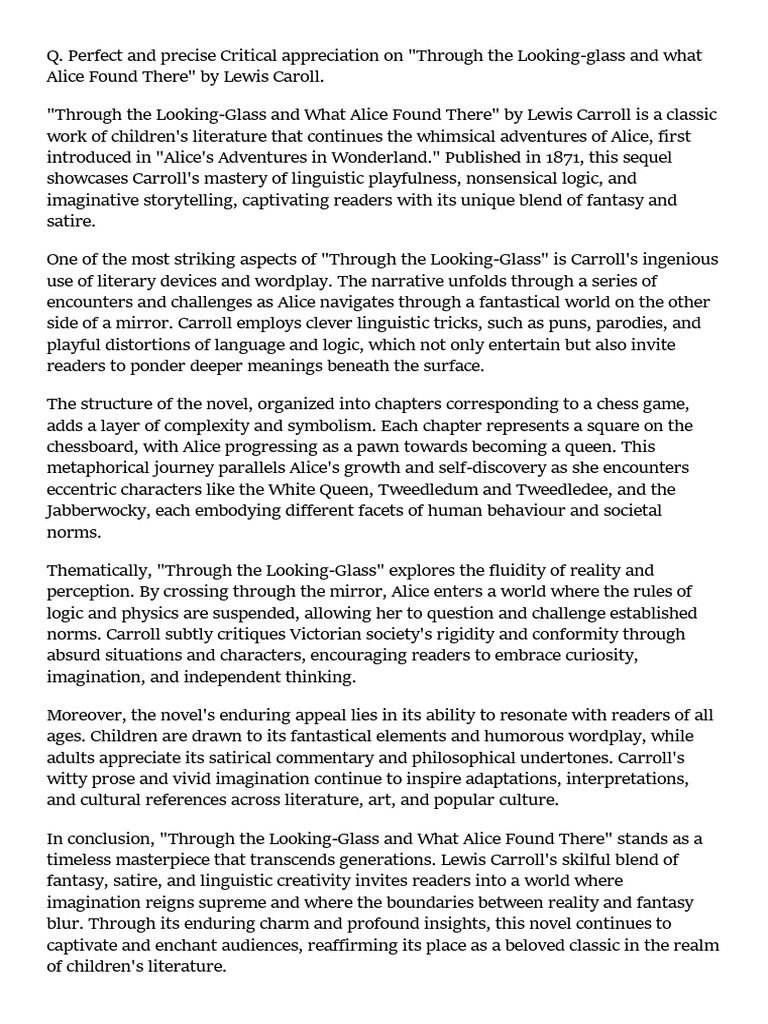 CA - Lewis Carroll’s Through the Looking Glass | PDF | Through The ...