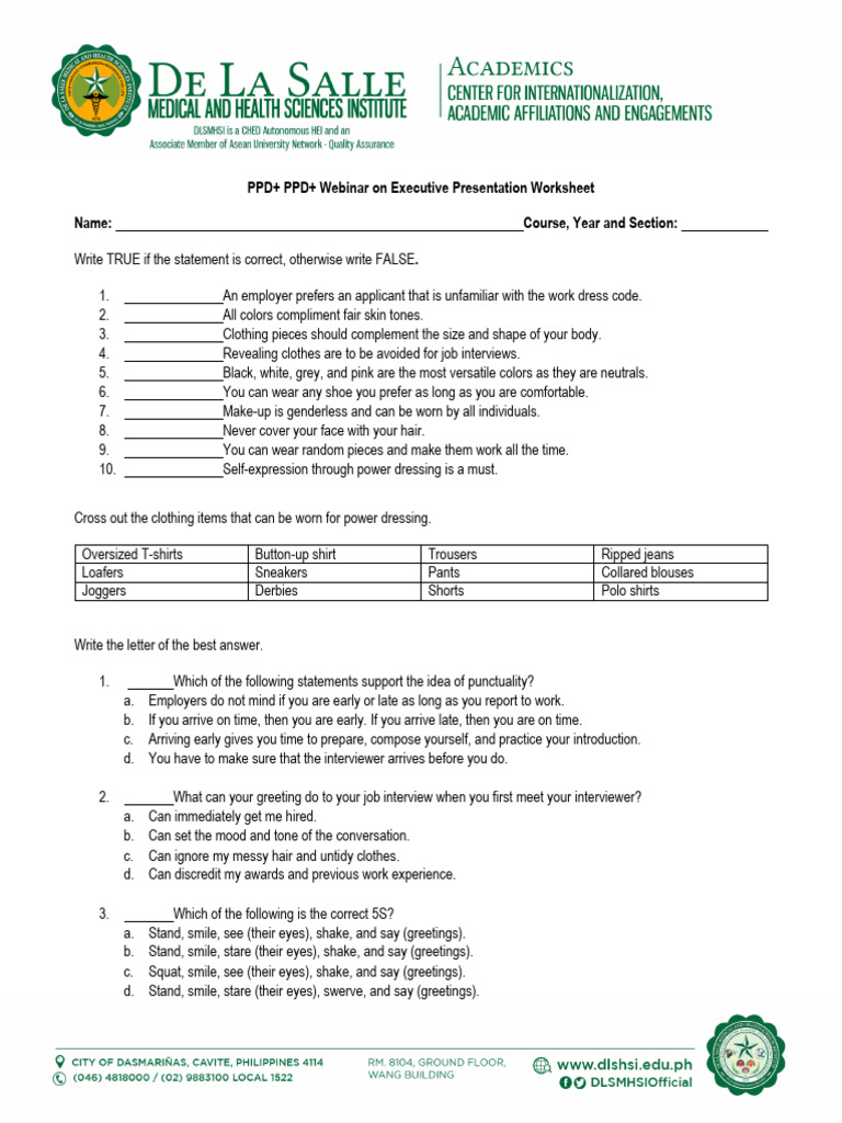 PPD+ Webinar On Executive Presentation Worksheet | PDF | Clothing | Fashion