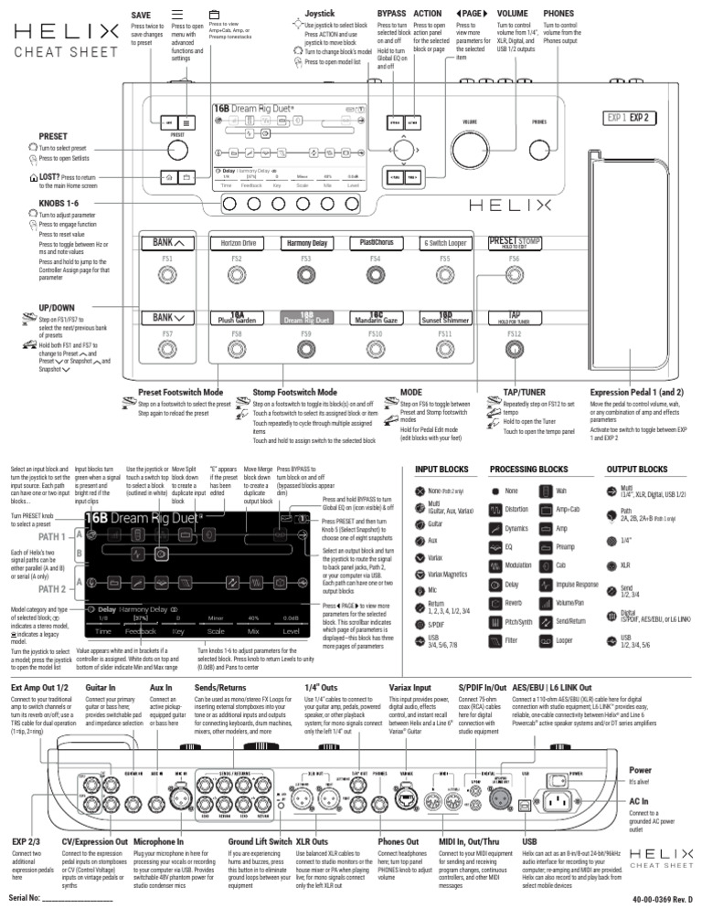 Helix LT Cheat Sheet Guide | PDF | Sound Production Technology | Sound ...