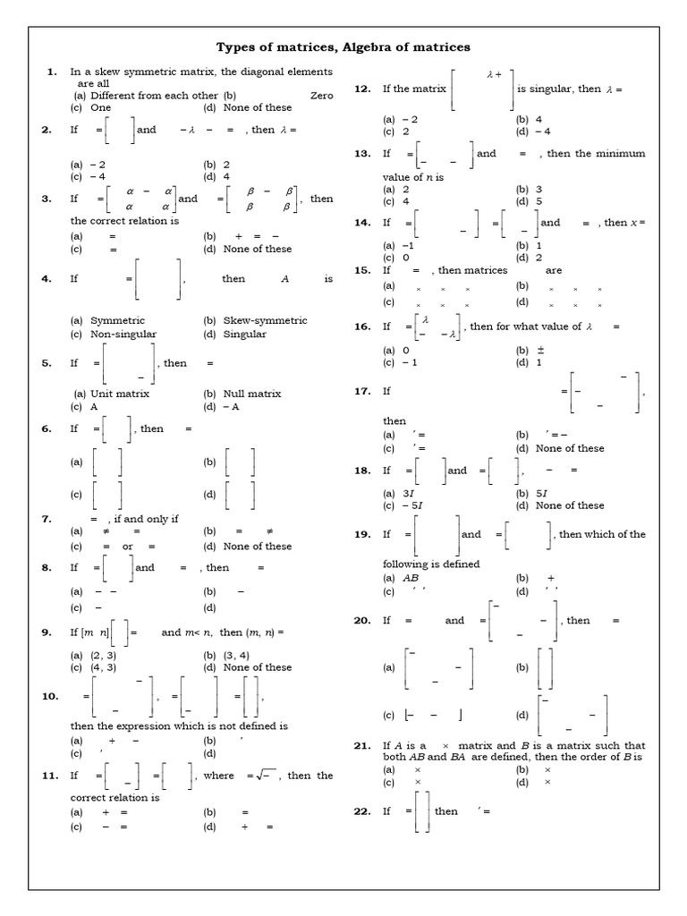 Matrix Quiz for Math Enthusiasts | PDF | Mathematical Physics ...