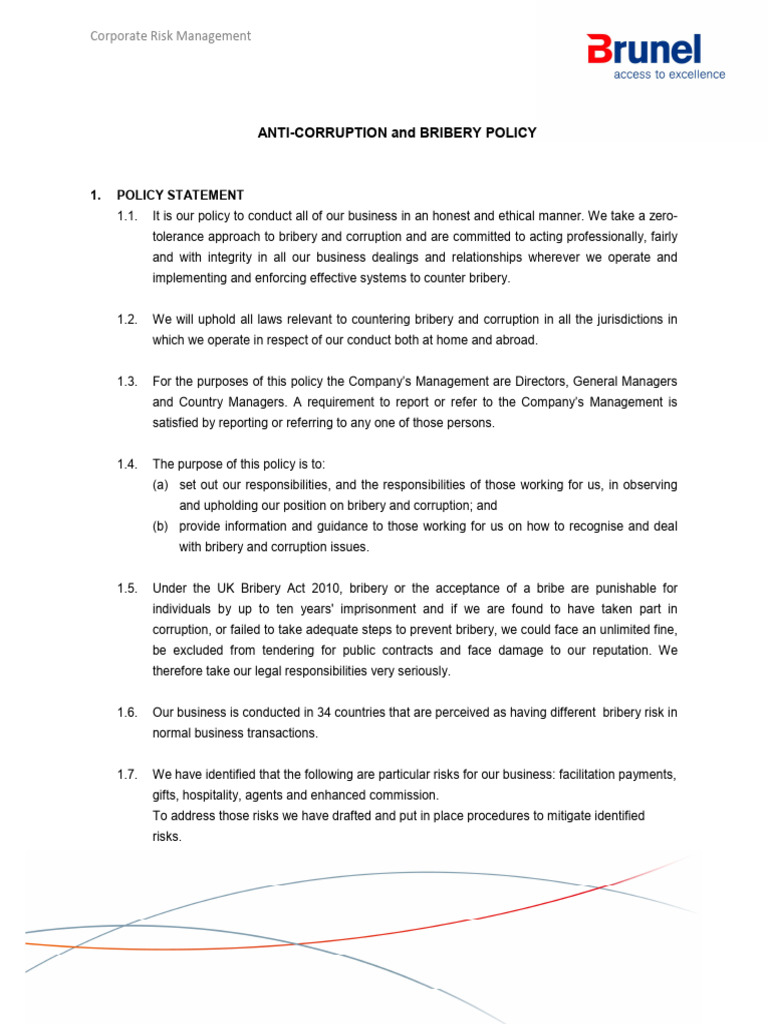 Anti-Corruption and Bribery Policy | PDF | Bribery | Corruption