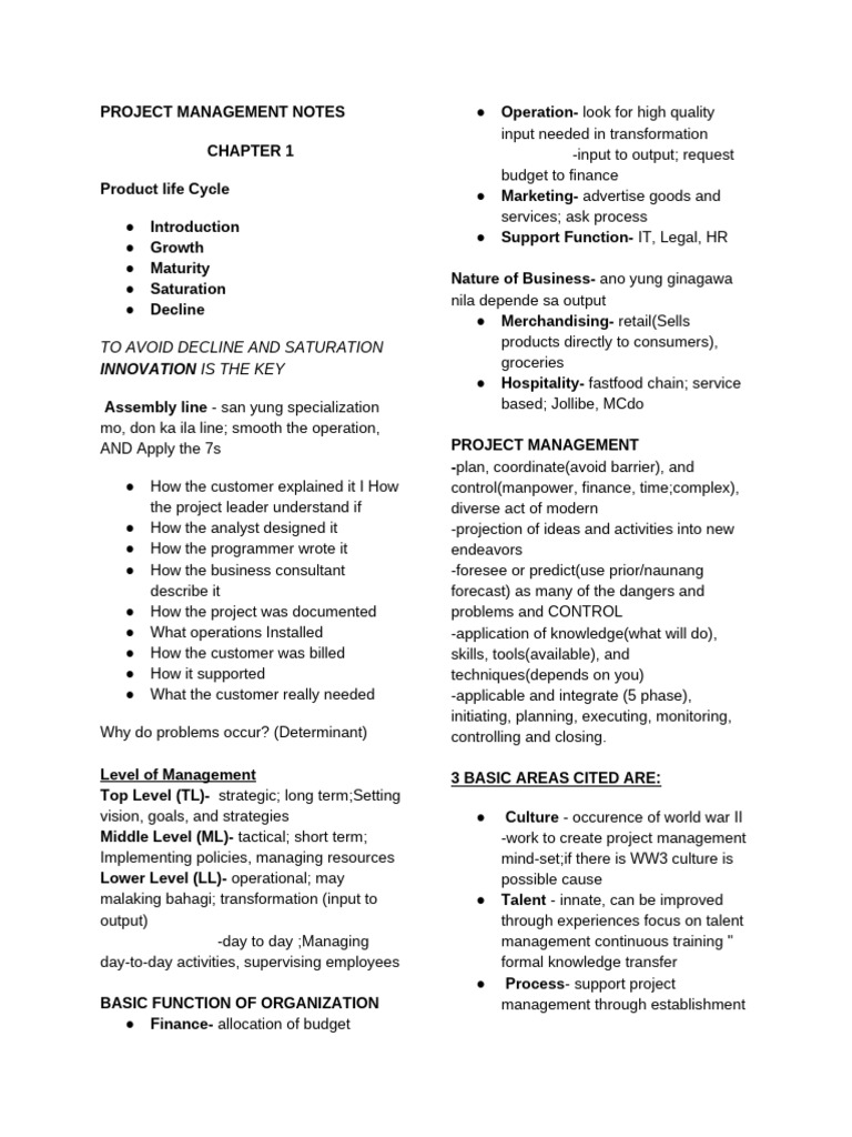 Project Management Notes | PDF | Project Management | Competitive Advantage