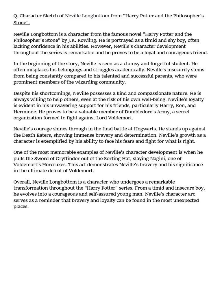 Character Sketch of Neville Longbottom | PDF