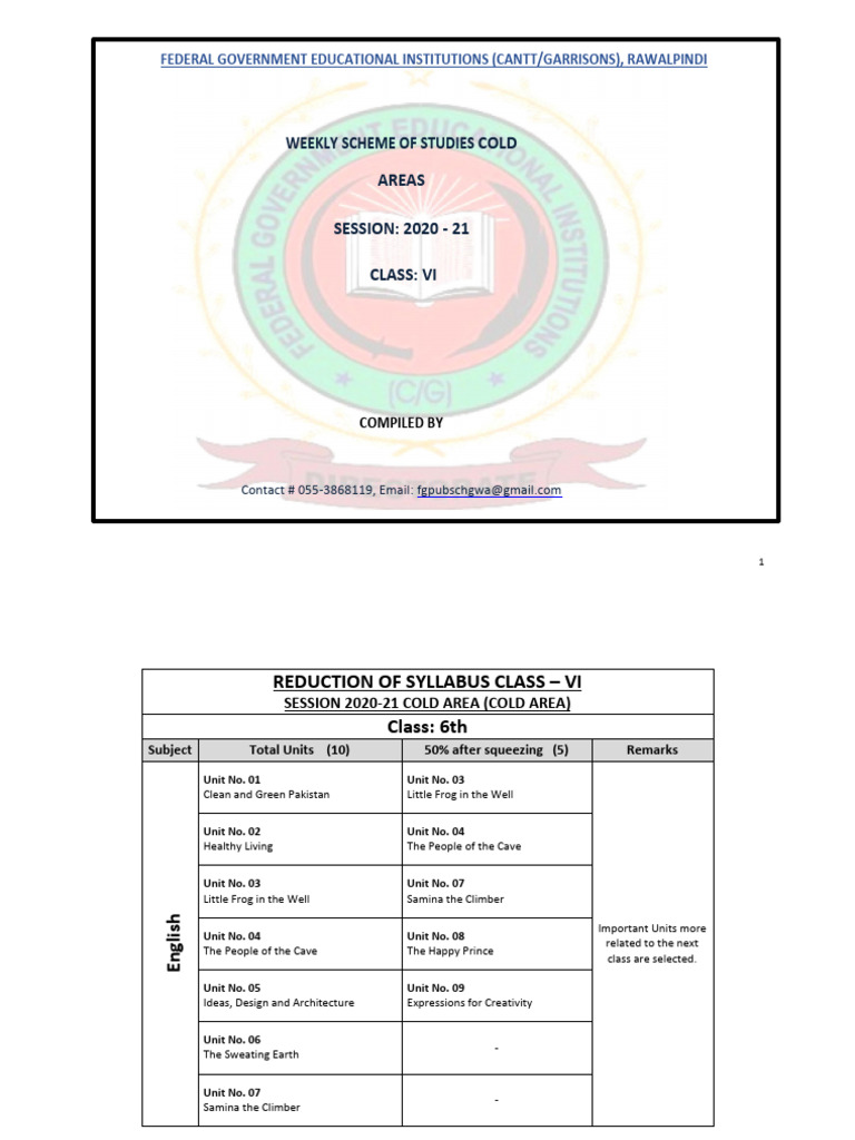 Reduced Syllabus Cold Class-VI | PDF