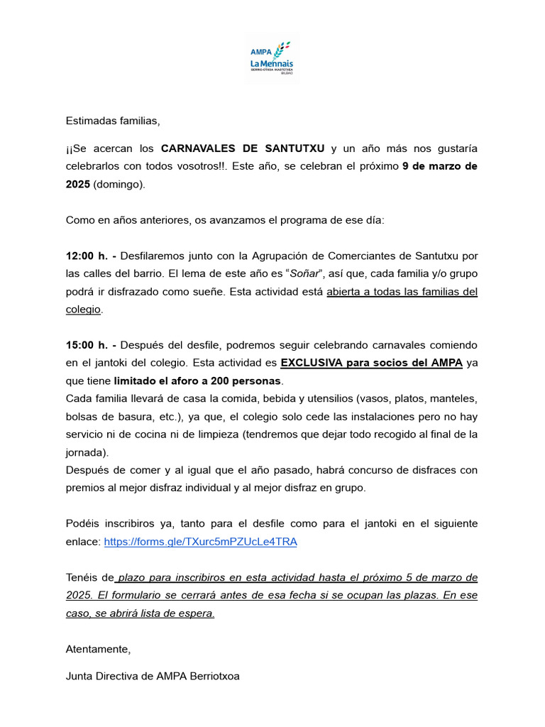 Carnavales Santutxu 2025: Programa y Registro | PDF | Carnaval | Desfile