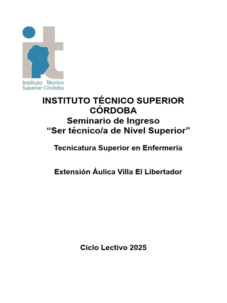 Cuadernillo SER TÉCNICO - ITSC ENFERMERIA - 2025 | PDF | Aprendizaje | Gestión del tiempo