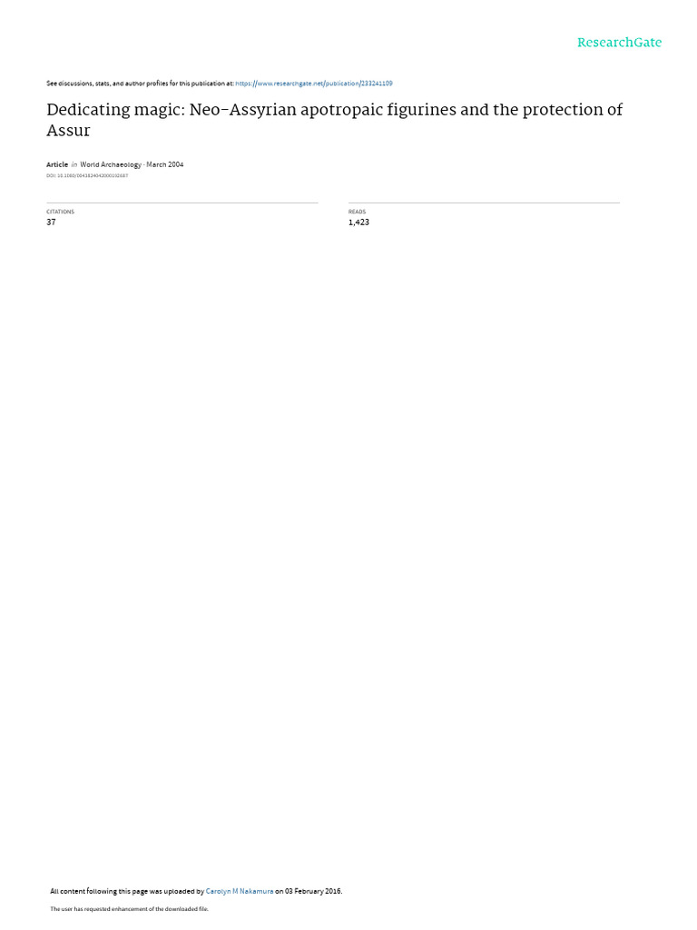 Dedicating Magic Neo-Assyrian Apotropaic Figurines | PDF