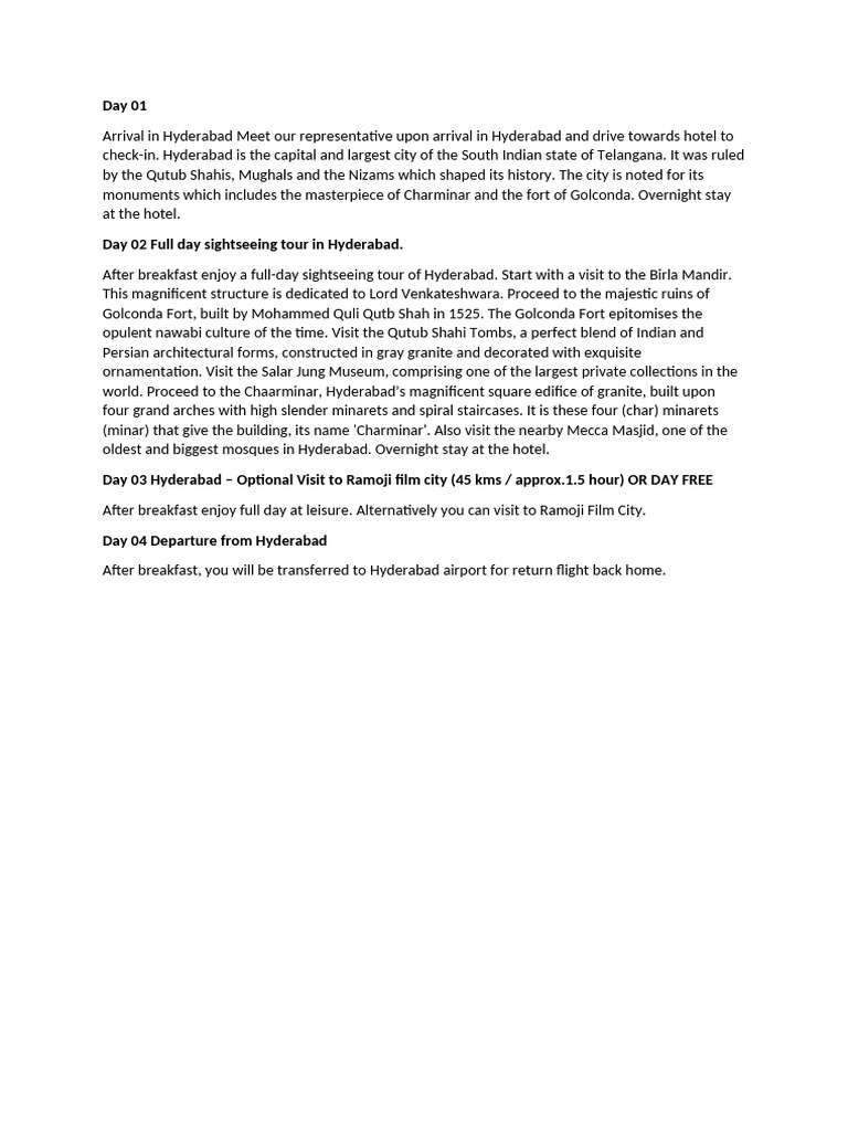 hyd itinerary | PDF