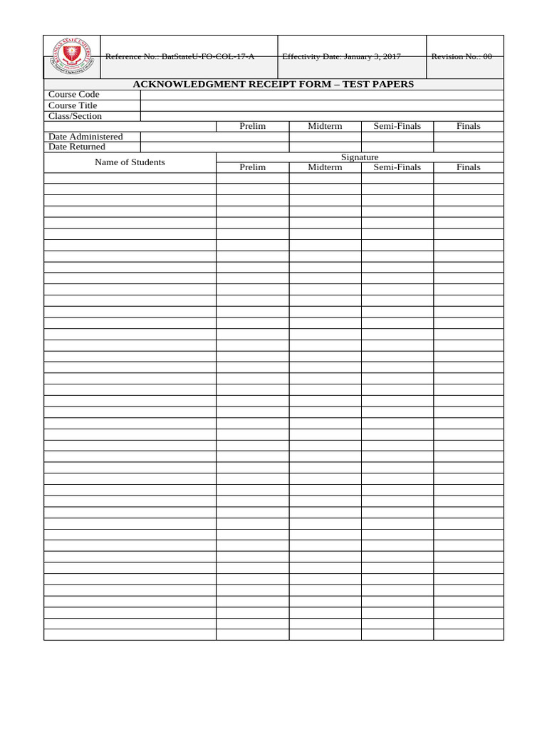 Acknowledgment Receipt for Test Papers | PDF