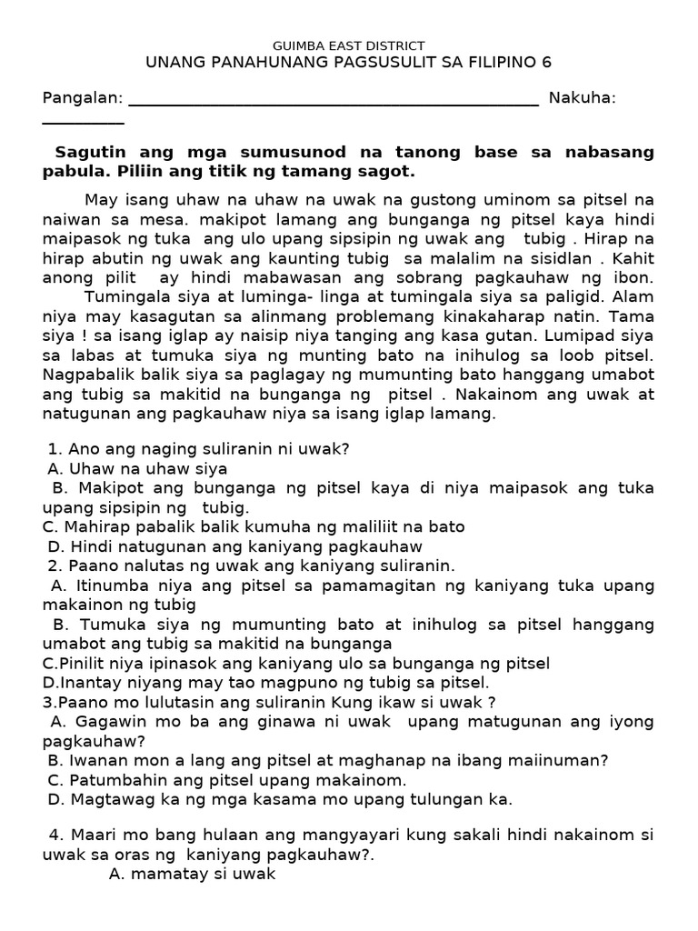 Q1 PT Filipino 6 2023-2024 | PDF