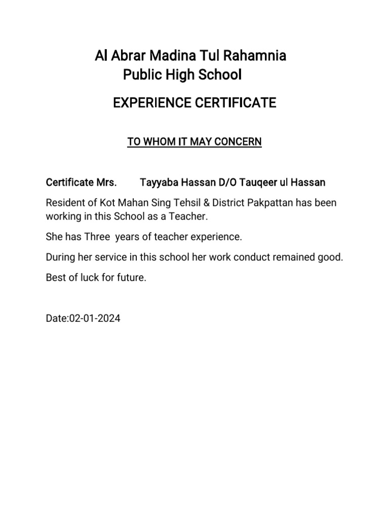 Experience Letter | PDF