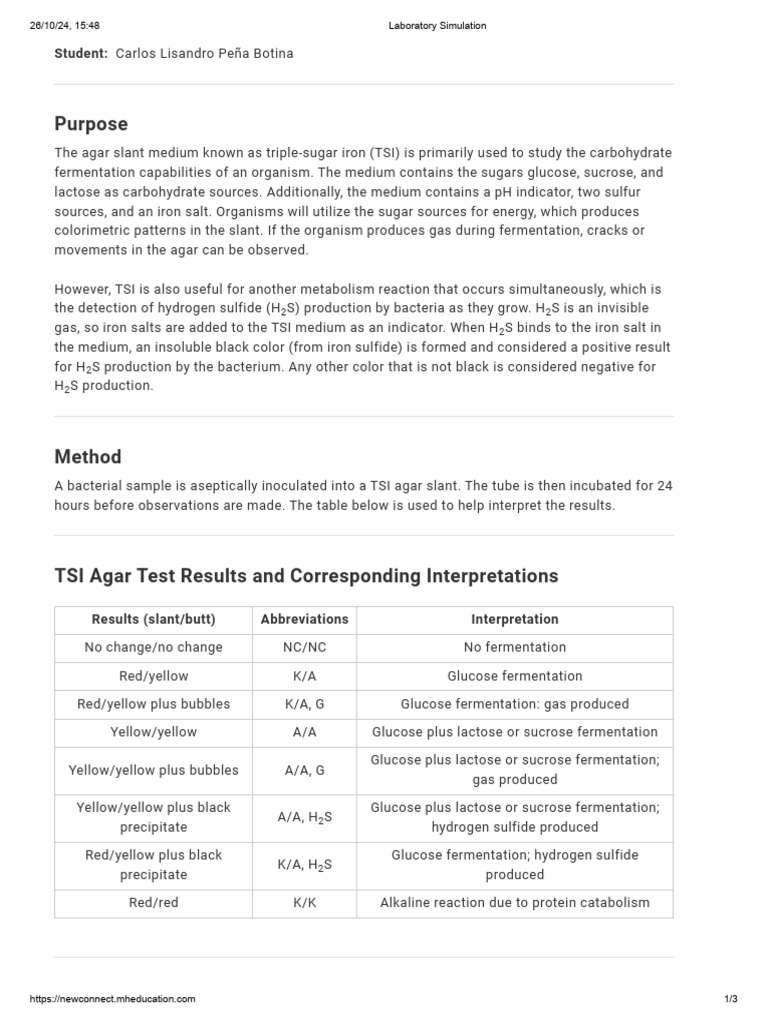 TSI Test Results for Bacterial Fermentation | PDF | Chemistry