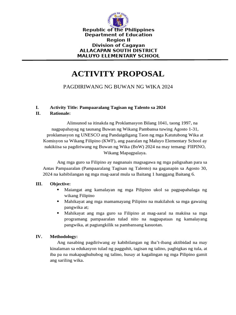 ACITVITY PROPOSAL AND ACTION PLAN | PDF