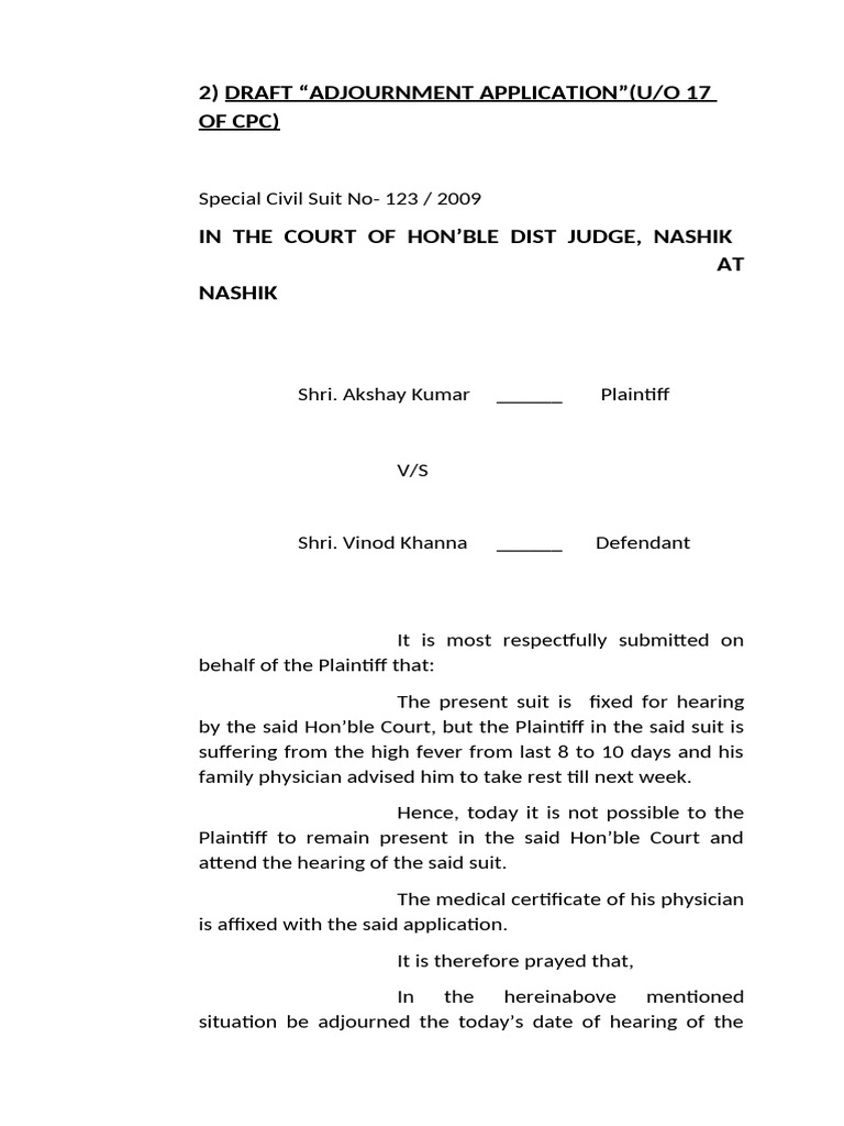 Adjournment Application | PDF