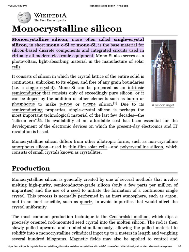 Monocrystalline Silicon - Wikipedia | PDF | Crystallography | Energy ...