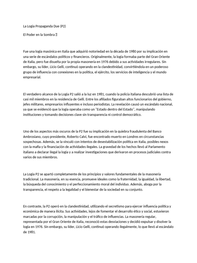 La Logia Propaganda Due | PDF | Masonería