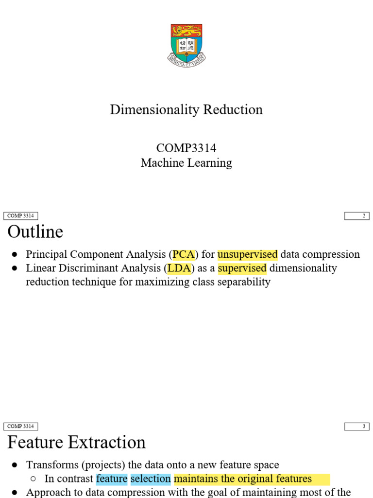 Comp3314 9. Dimensionality Reduction | PDF | Eigenvalues And Eigenvectors | Principal Component ...