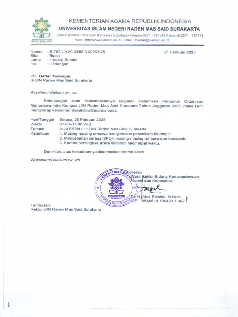 Undangan Pelantikan Ormawa 2025 | PDF