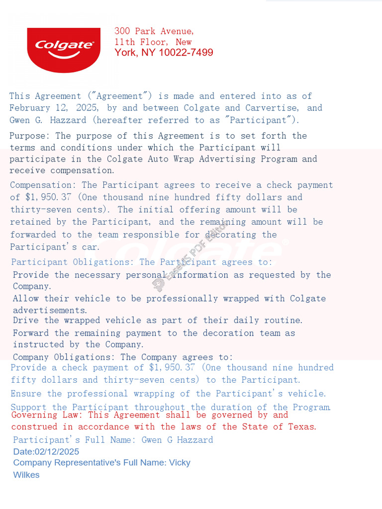 Agreement Colgate | PDF