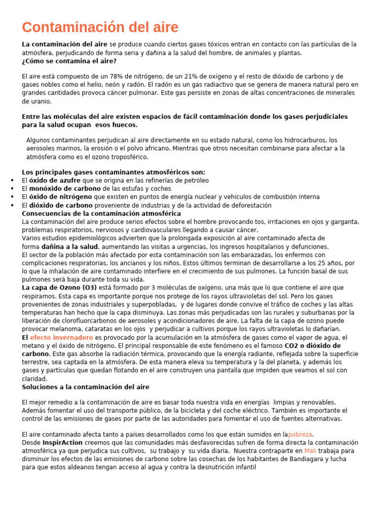 Contaminación Del Aire | PDF | Contaminación | La contaminación del aire