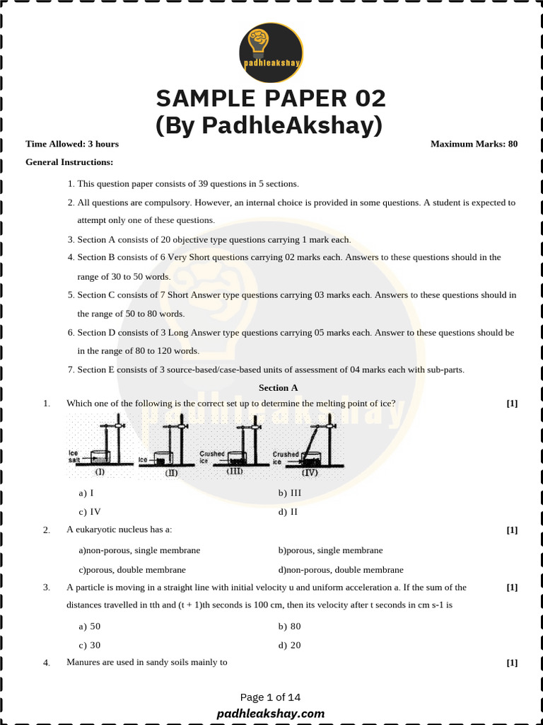 Sample Paper 02 (By Padhleakshay) : Time Allowed: 3 Hours General ...