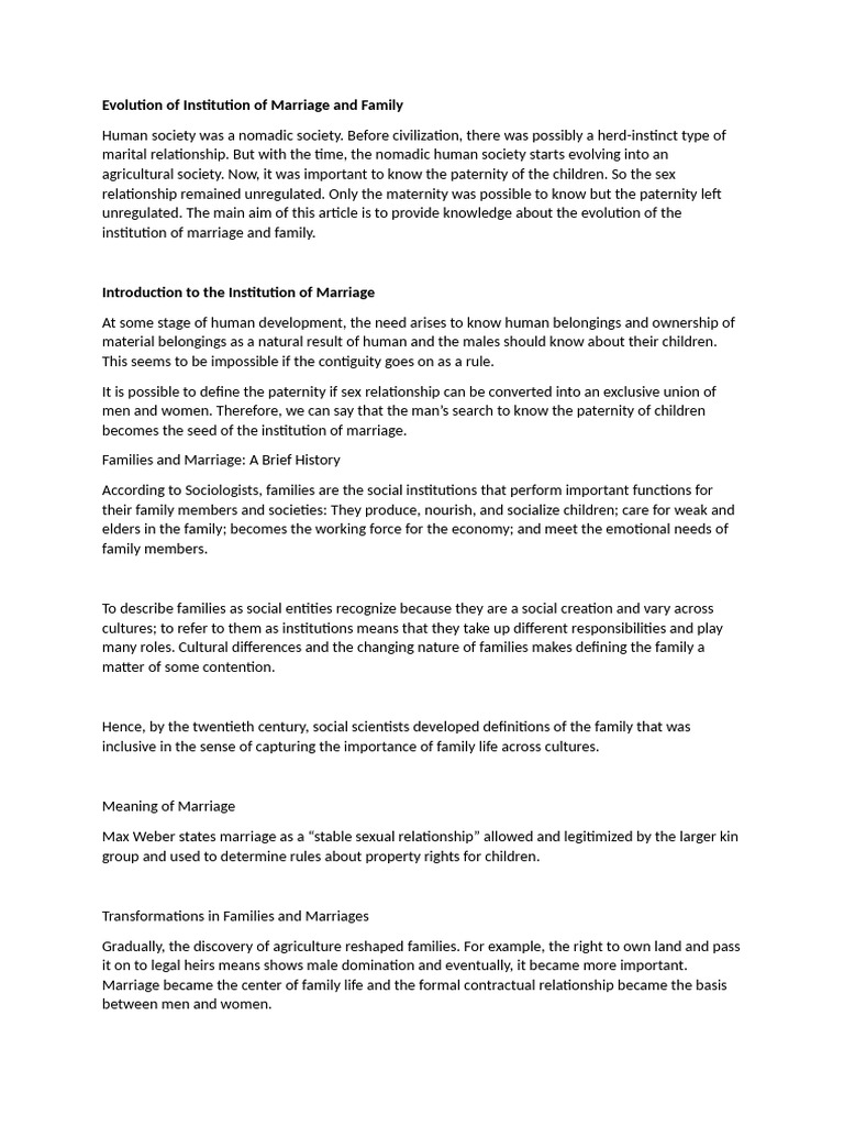 Evolution of Institution of Marriage and Family | PDF | Kinship | Marriage