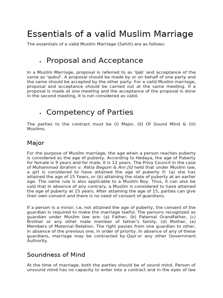 Essentials of A Valid Muslim Marriage | PDF | Marriage | Husband
