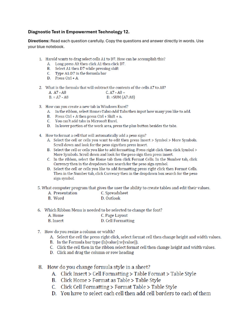 Diagnostic Test in Empowerment Technology 12 | PDF