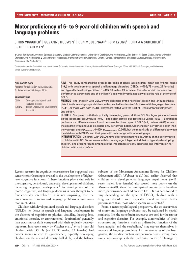 Develop Med Child Neuro - 2010 - VISSCHER - Motor Proficiency of 6 To 9 ...