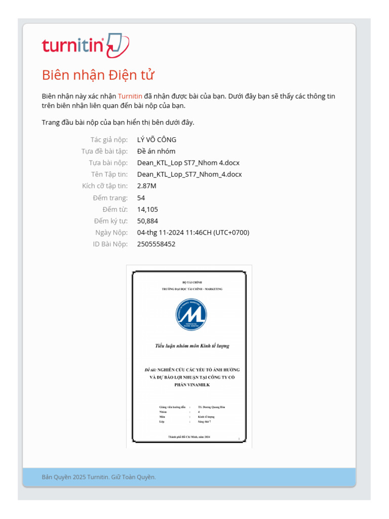 Biên Nhận - Dean - KTL - Lop ST7 - Nhom 4 | PDF