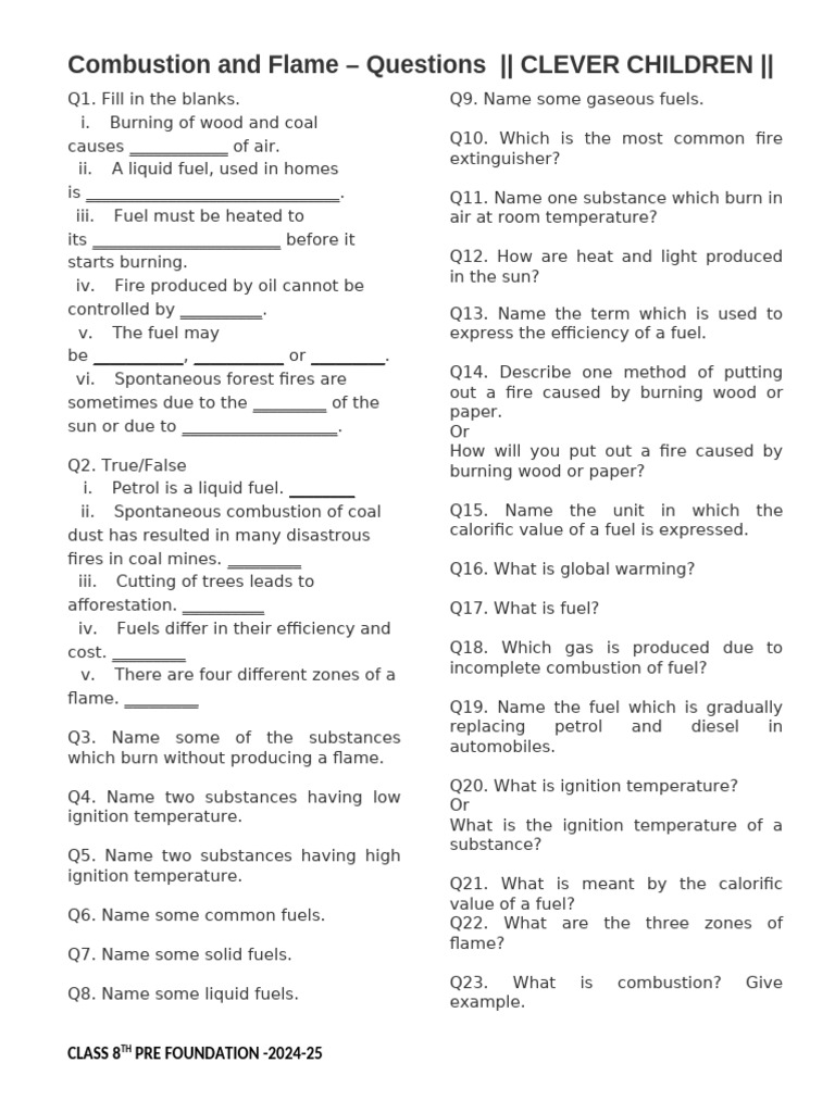 Class 8TH Combustion and Flame | PDF | Combustion | Fires