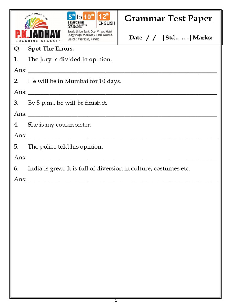 English - Spot The Errors | PDF