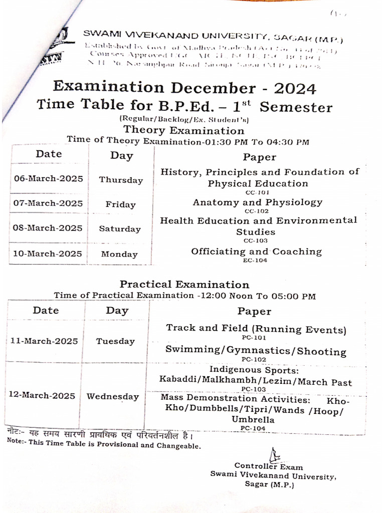 Time Table BPED MPED DEC.2024 | PDF