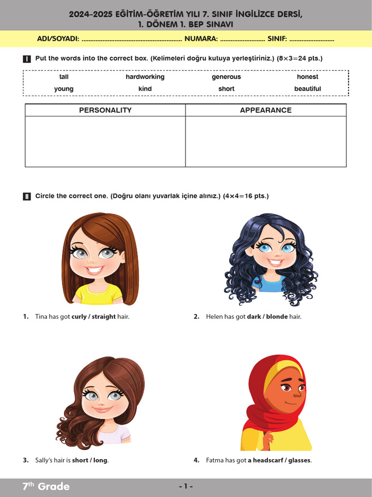 7th 1st Term 1st Exam Bep | PDF