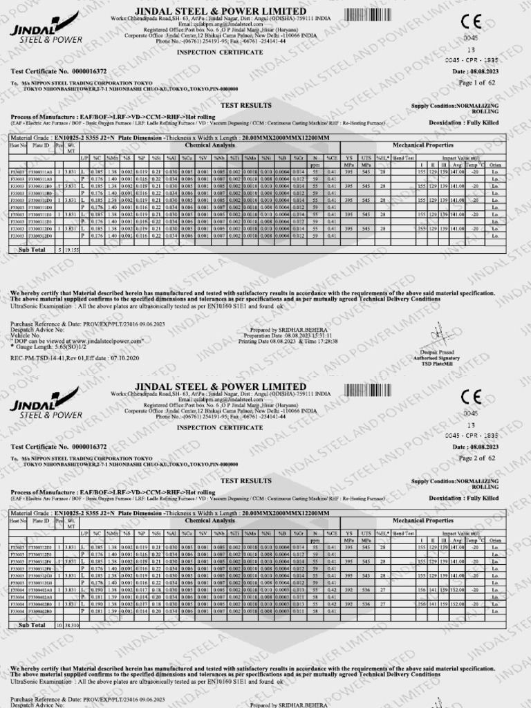 Sample Raw Material MTCs | PDF