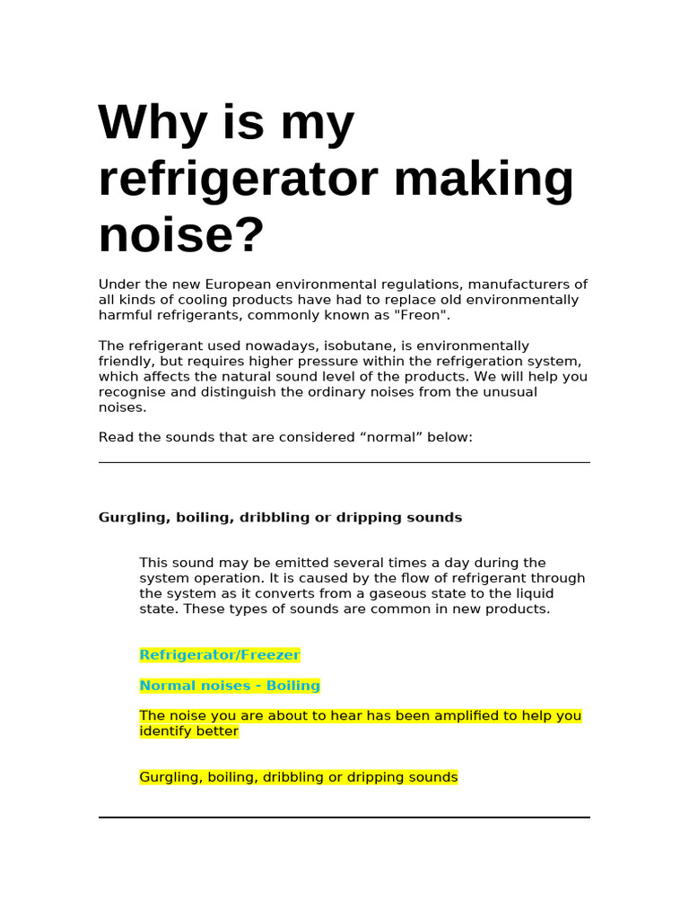 Common Refrigerator Noises Explained | PDF | Refrigerator | Sound