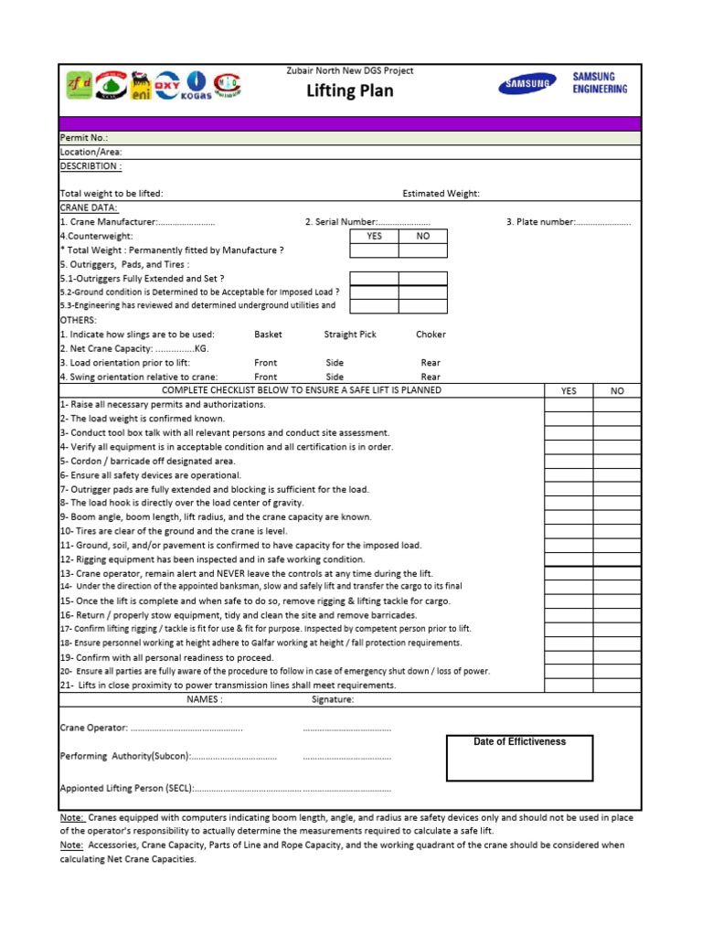 Crane Lifting Plan Checklist 2024 | PDF | Crane (Machine)