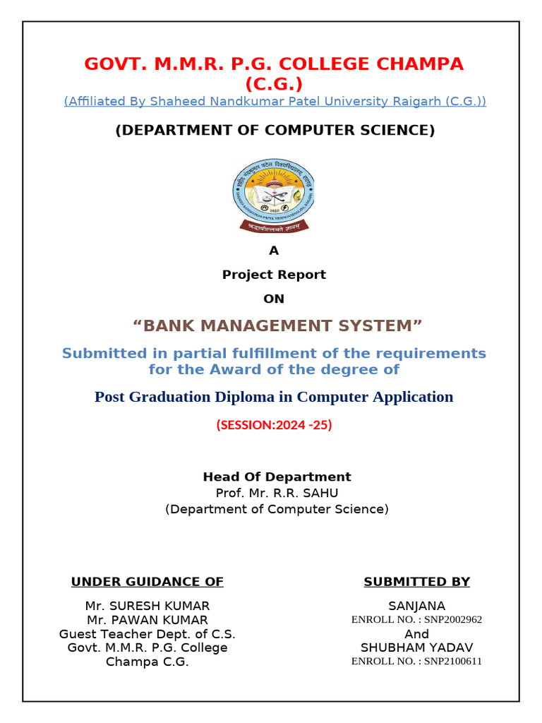 Bank Management System Project Report | PDF