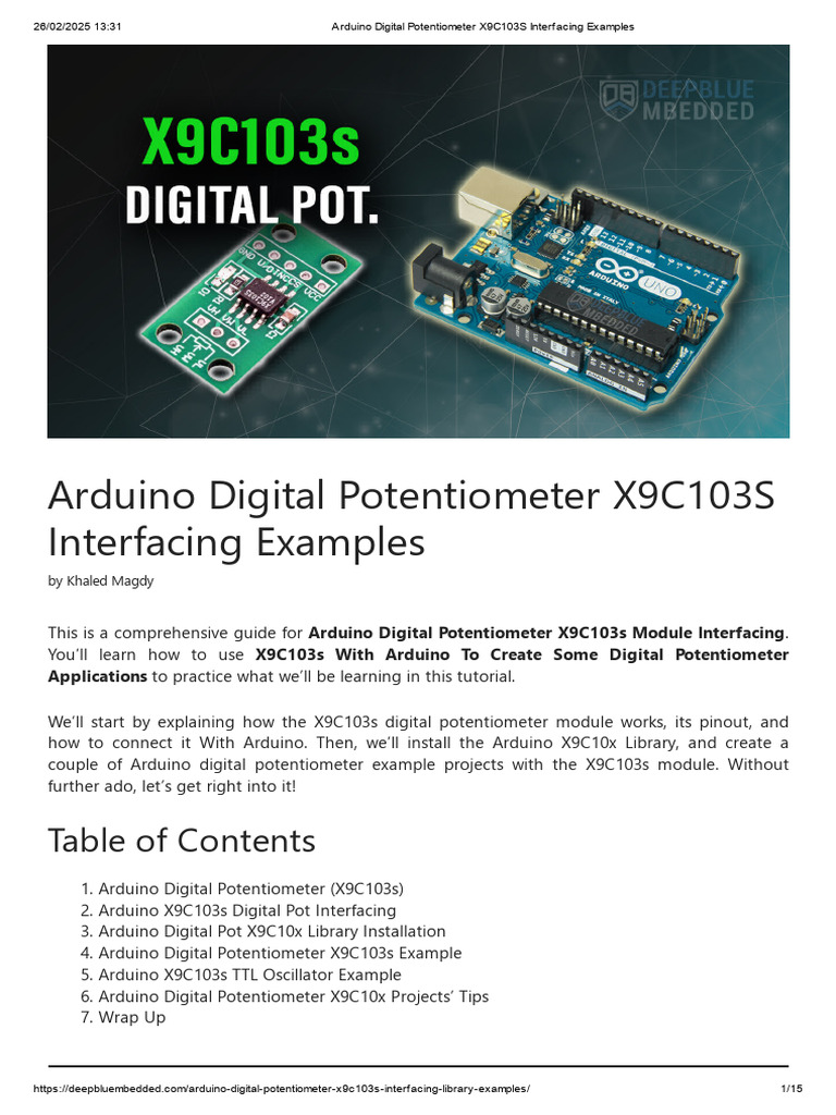 Arduino Digital Potentiometer X9C103S Interfacing Examples | PDF | Arduino | Operational Amplifier