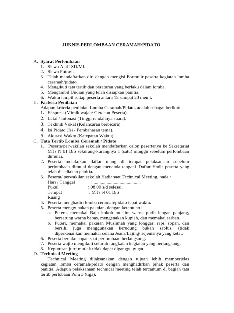 Juknis Perlombaan Ceramah | PDF