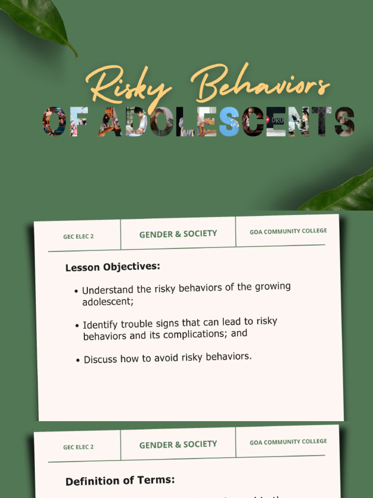 GE2 LESSON 4 Risky Behaviors of Adolescents (1) | PDF