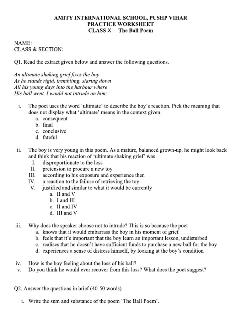 Ball Poem Worksheet | PDF