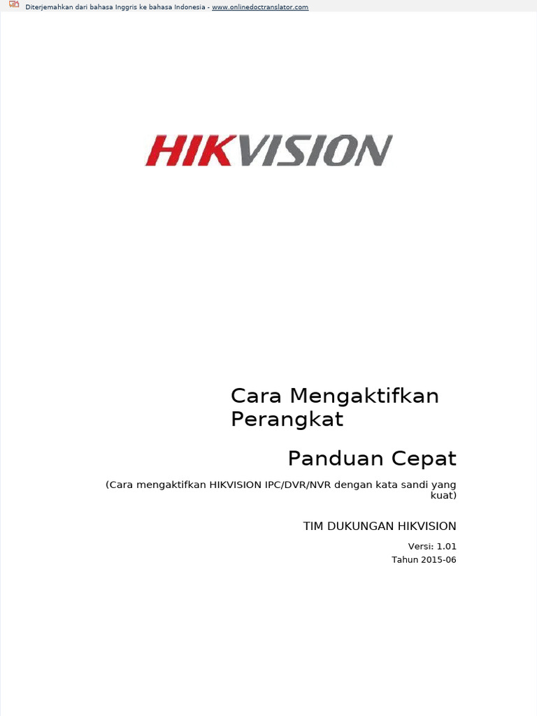 Cara Mengaktifkan Perangkat Panduan Cepat: Tim Dukungan Hikvision | PDF