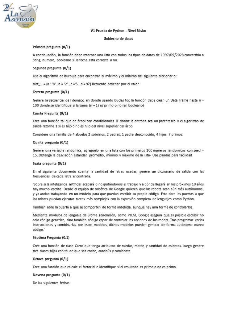 V1 Prueba de Python | PDF | Python (lenguaje de programación ...